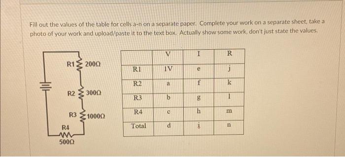 Solved Fill out the values of the table for cells a-n on a | Chegg.com