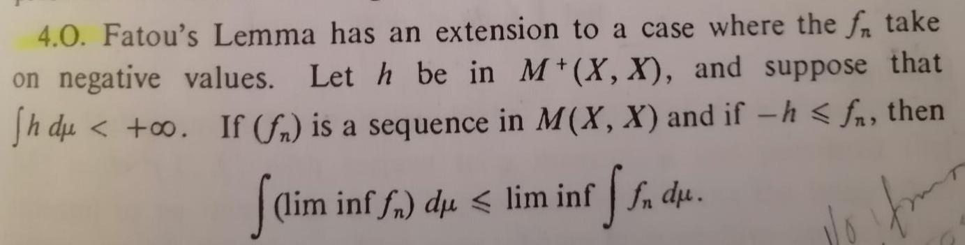 Solved 4.O. ﻿Fatou's Lemma. | Chegg.com