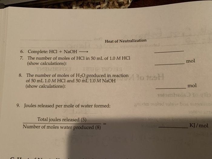 Determine Heat Of Neutralization Of Naoh And Hcl All