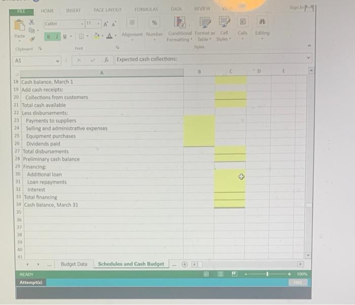 Solved Excel SIM: Cash Budget with Supporting Cash | Chegg.com