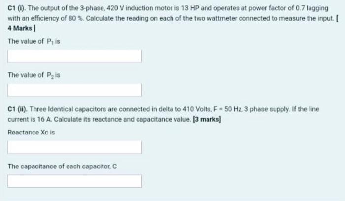 Solved C1 (1). The output of the 3-phase, 420 V induction | Chegg.com