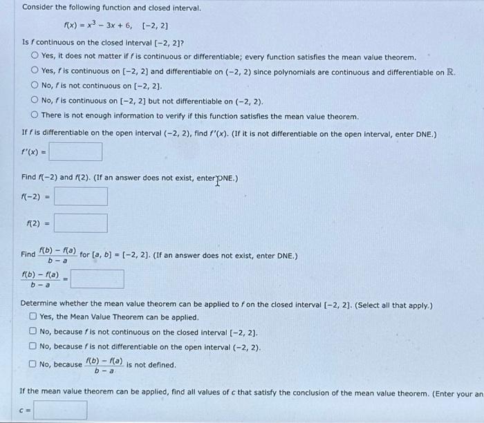 Solved Consider the following function and closed interval. | Chegg.com