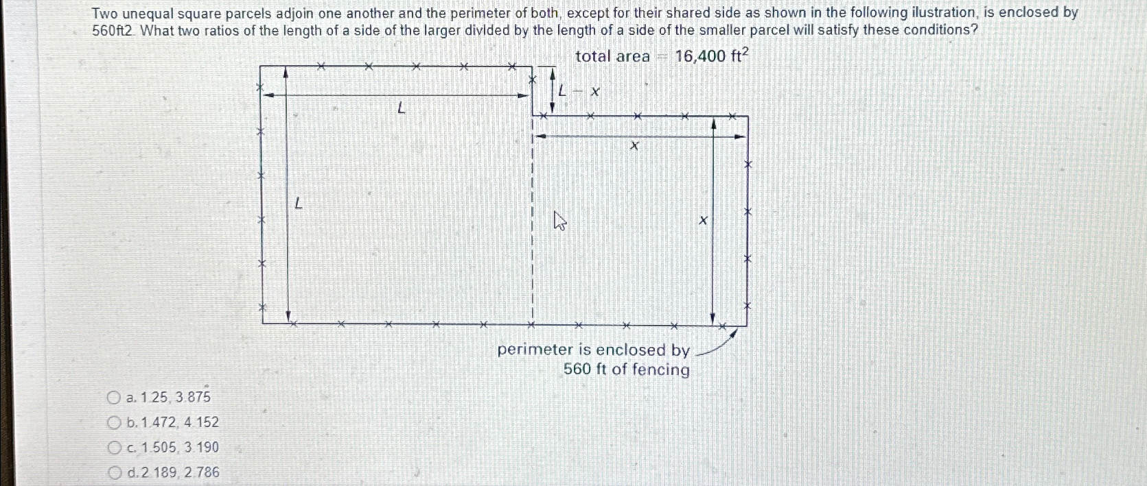 Solved Two unequal square parcels adjoin one another and the | Chegg.com