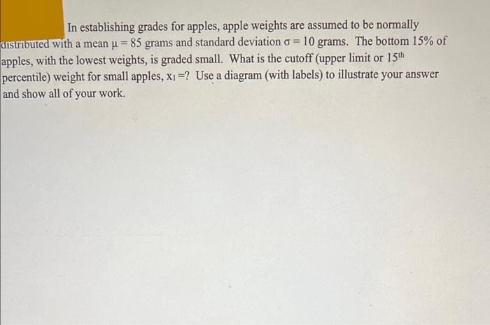 Solved In establishing grades for apples, apple weights are | Chegg.com