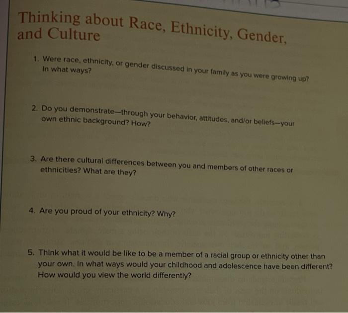 Solved Thinking about Race, Ethnicity, Gender, and Culture | Chegg.com