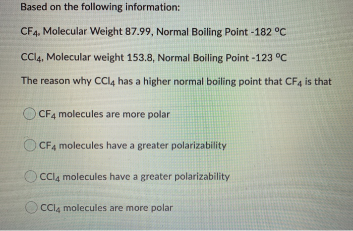 Solved Based on the following information: CF4, Molecular | Chegg.com