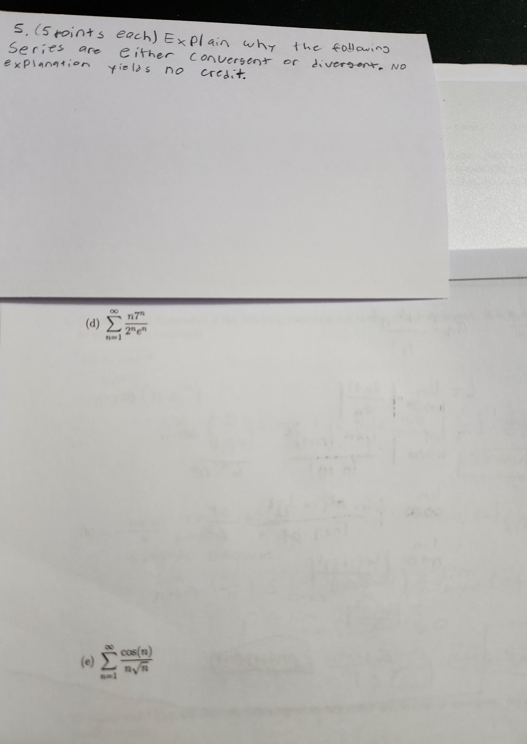 Solved (5points each) ﻿Explain why the following Series are | Chegg.com