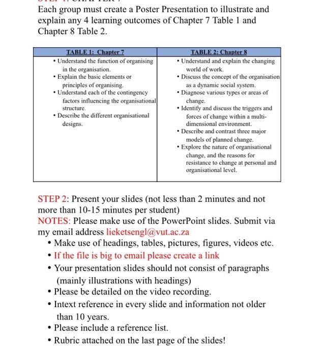 Solved Each group must create a Poster Presentation to | Chegg.com