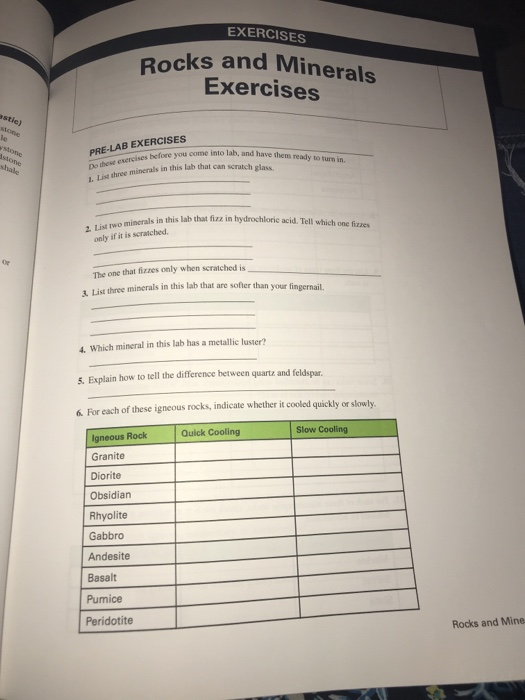 EXERCISES Rocks and Minerals Exercises astic) stone | Chegg.com