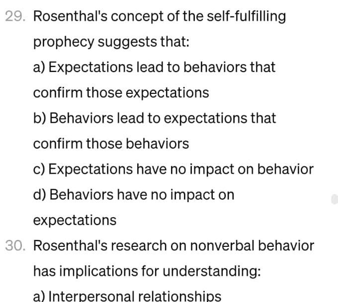 Solved Rosenthal's concept of the self-fulfilling prophecy | Chegg.com