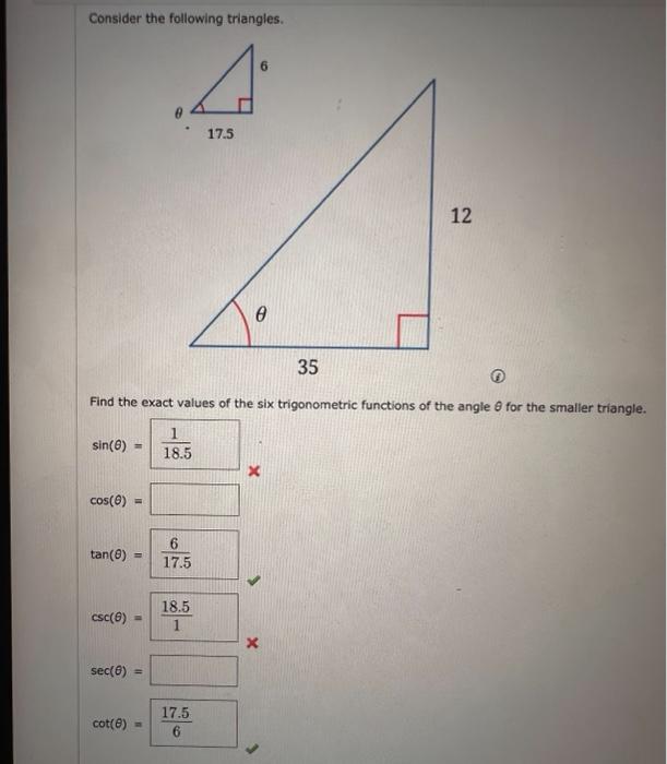 Solved Consider the following triangles. D) Find the exact | Chegg.com