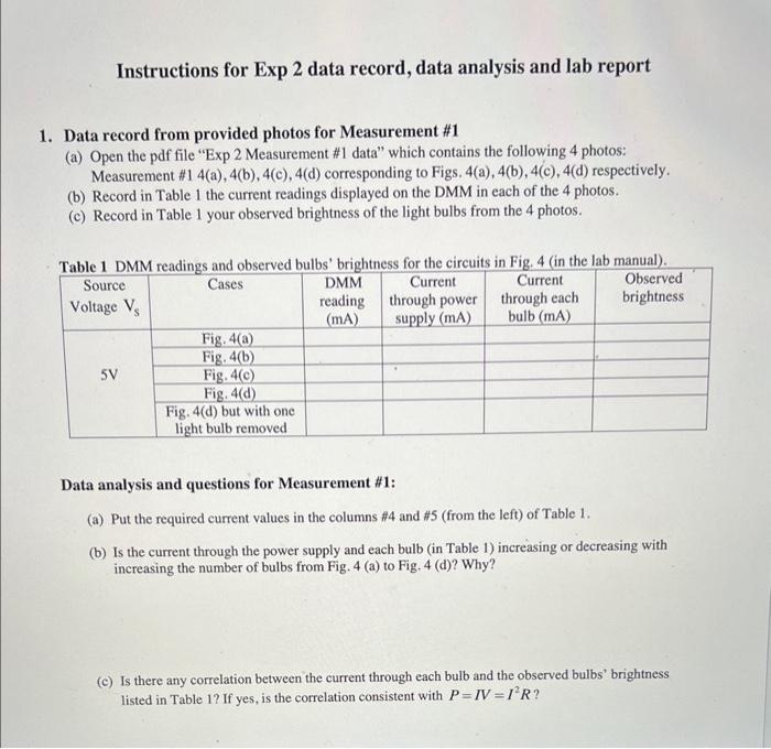 Solved Instructions for Exp2 data record, data analysis and | Chegg.com