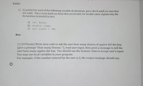 Solved NAME: 1) (5 point) For each of the following variable | Chegg.com