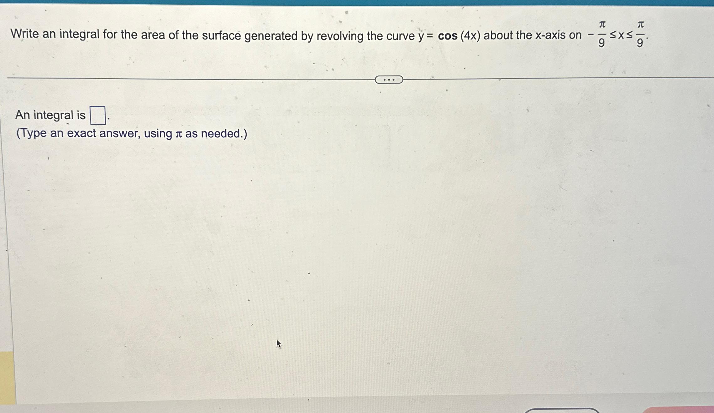 Solved Write an integral for the area of the surface | Chegg.com