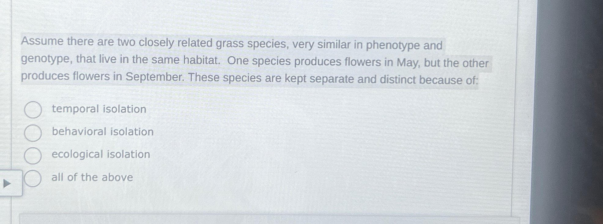 Solved Assume there are two closely related grass species, | Chegg.com