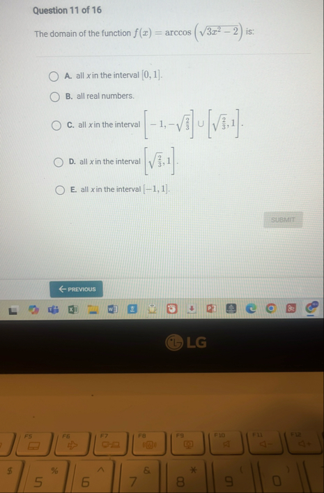 Solved Question 11 ﻿of 16The domain of the function | Chegg.com