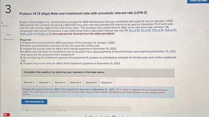 Solved Problem 14-13 (Algo) Note and installment note with | Chegg.com