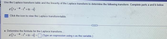 Solved Use the Laplace transform table and the linearity of | Chegg.com