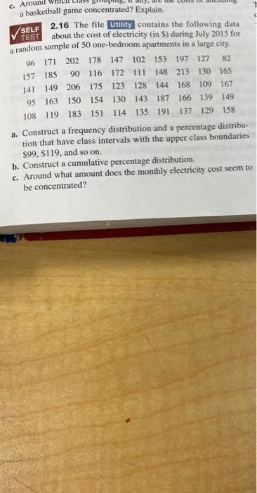 Solved a basketball game concentrated? Explain. 2.16 The | Chegg.com