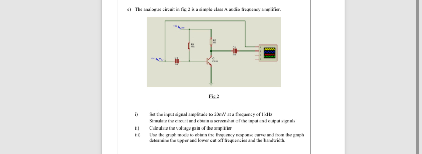 Solved e) ﻿The analogue circuit in fig 2 ﻿is a simple class | Chegg.com