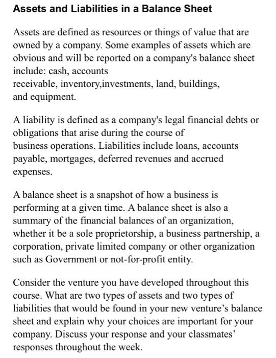 Solved Assets and Liabilities in a Balance Sheet Assets are | Chegg.com