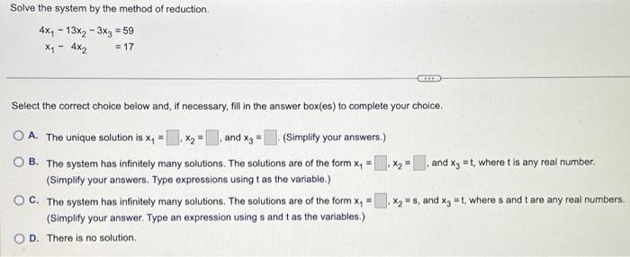 Solved Solve the system by the method of reduction. | Chegg.com