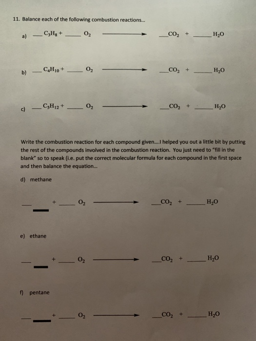 Solved 11. Balance each of the following combustion | Chegg.com