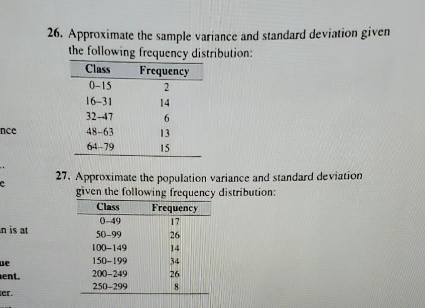 Solved 26 Approximate The Sample Variance And Standard