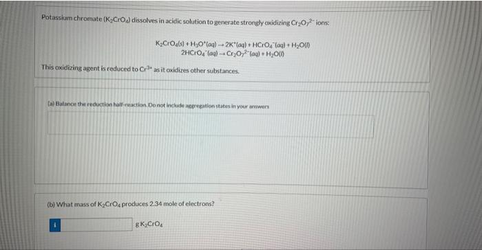 Solved Potassium chromate (K2CrO4) dissolves in acidic | Chegg.com