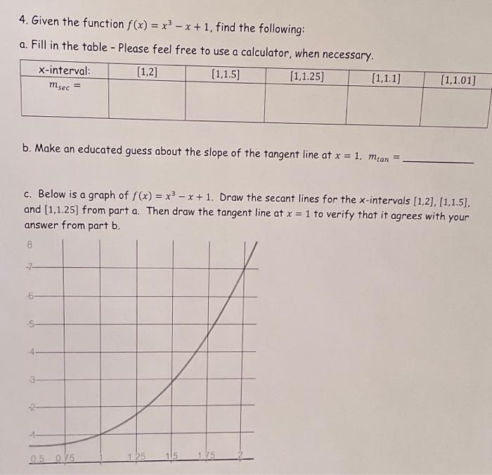 Solved 4. Given the function f(x) = x3 + x +1, find the | Chegg.com