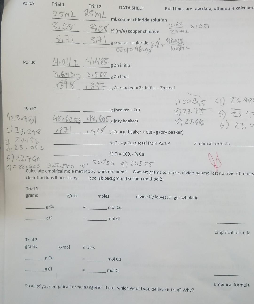 Solved how to do part c and trial 1 and 2 and find empirical | Chegg.com