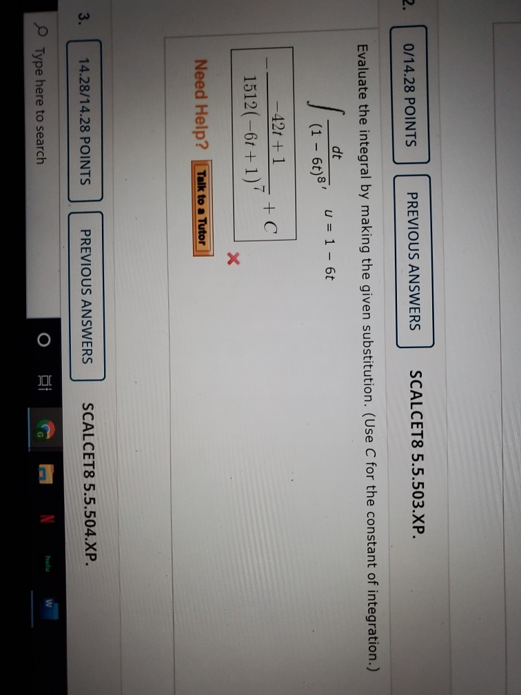 Solved 0/14.28 POINTS PREVIOUS ANSWERS SCALCET8 5.5.503.XP. | Chegg.com