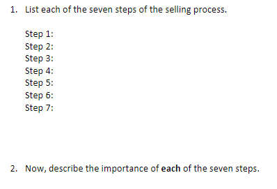 Solved List each of the seven steps of the selling | Chegg.com