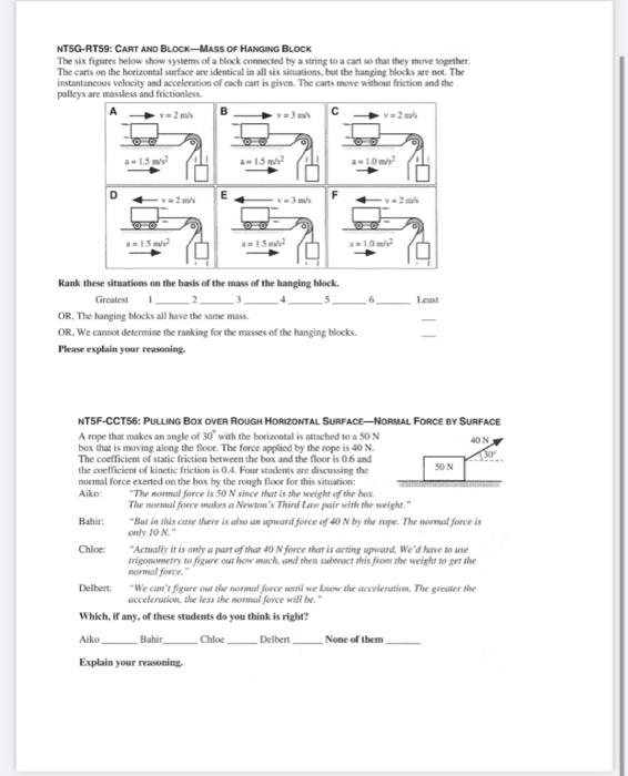 Solved NTSG-RT59: CART AND BLOCK-MASS OF HANGING BLOCK The | Chegg.com