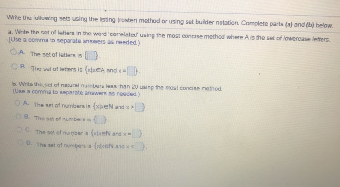 Solved Write the following sets using the listing (roster) | Chegg.com