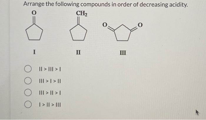 Solved Arrange the following compounds in order of | Chegg.com