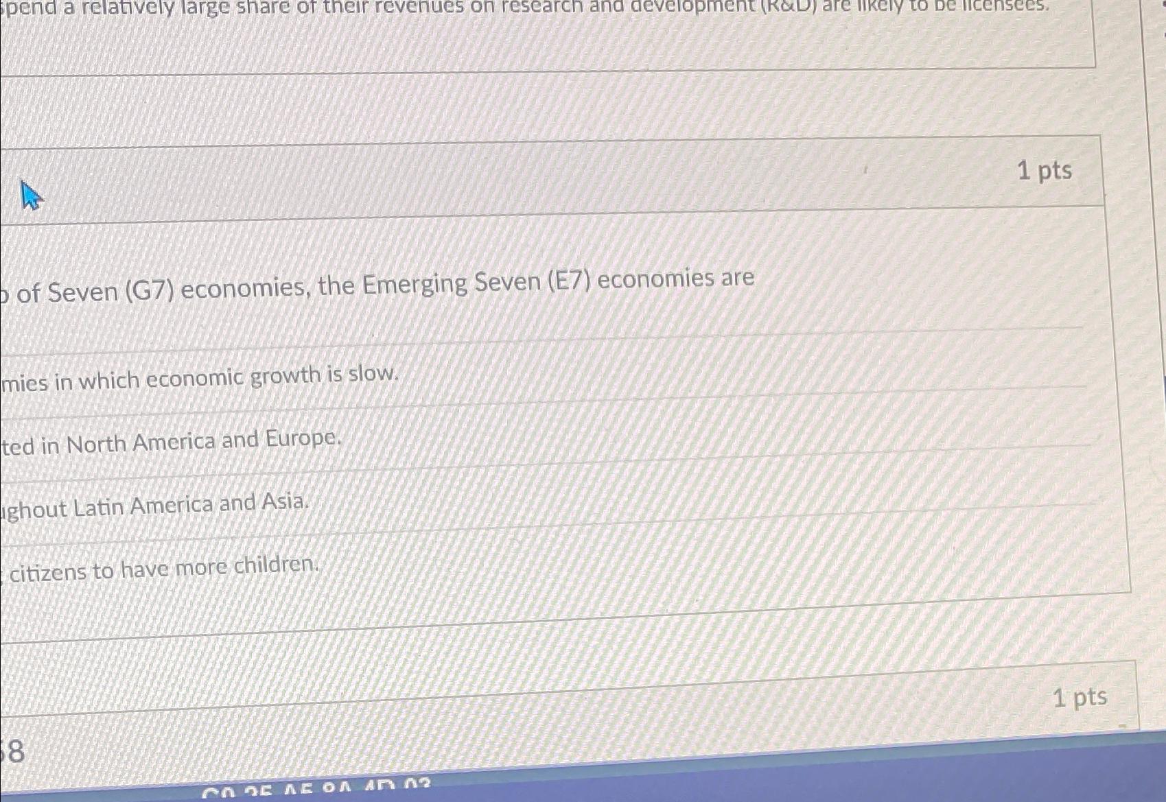 Solved 1 ﻿ptsof Seven (G7) ﻿economies, the Emerging Seven | Chegg.com