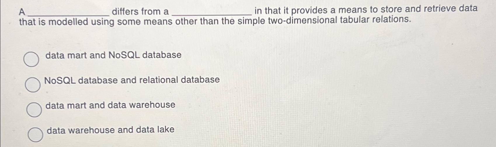 Solved A differs from a. ﻿in that it provides a means to | Chegg.com