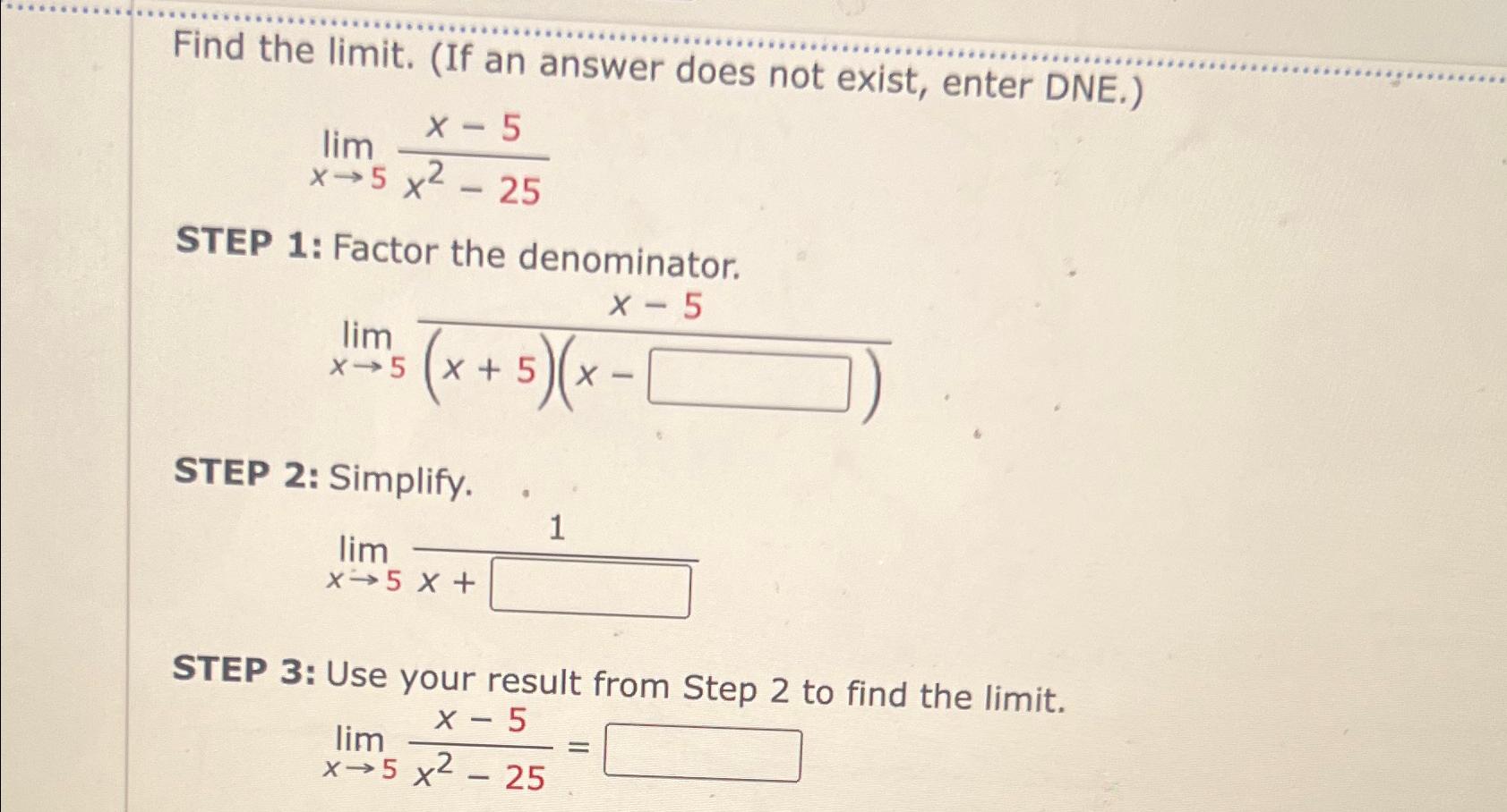 Solved Find the limit. (If an answer does not exist, enter | Chegg.com