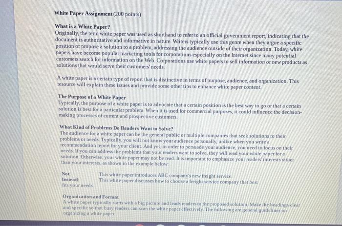 Solved White Paper Assignment (200 points) What is a White | Chegg.com