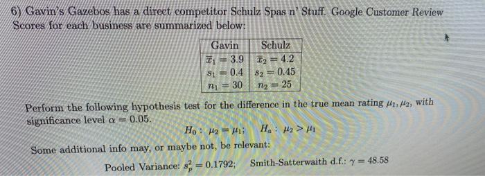 Solved 6) Gavin's Gazebos has a direct competitor Schulz | Chegg.com