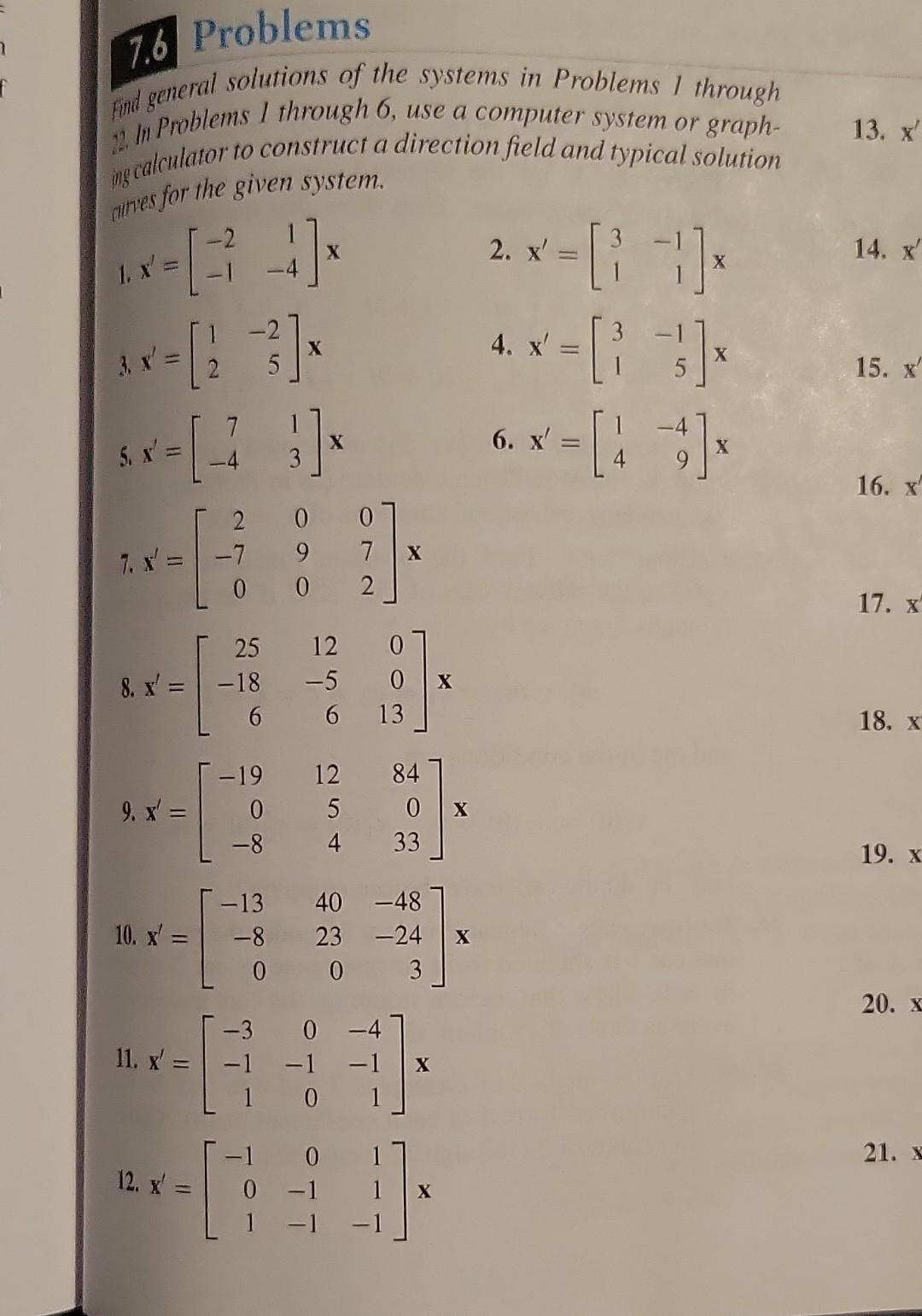 Solved Finl general solutions of the systems in Problems 1 | Chegg.com