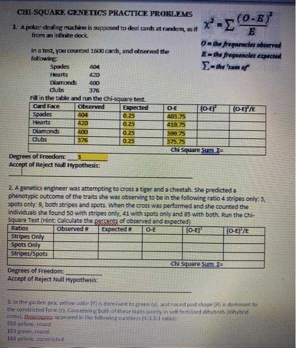 Solved *- £0;B] CHI-SQUARE GENETICS PRACTICE PROBLEMS (0. x² | Chegg.com
