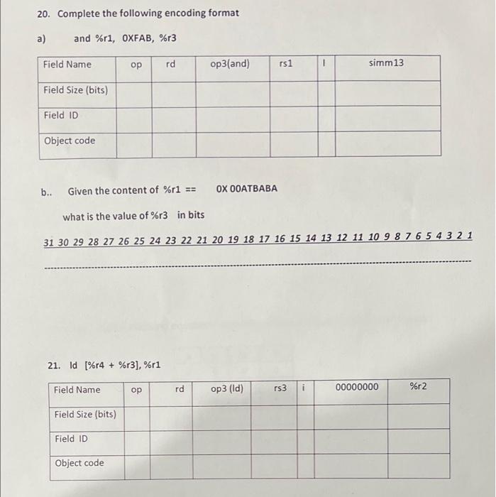 Solved 20. Complete the following encoding format a) and | Chegg.com