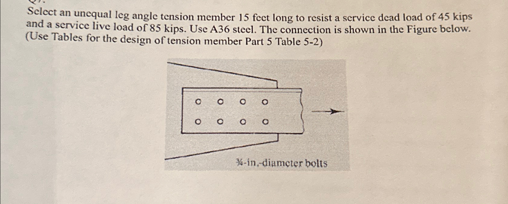 Select an unequal leg angle tension member 15 ﻿feet | Chegg.com