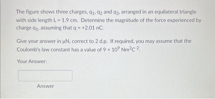Solved The figure shows three charges, q1,q2 and q3, | Chegg.com