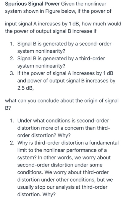 Spurious Signal Power Given the nonlinear system | Chegg.com