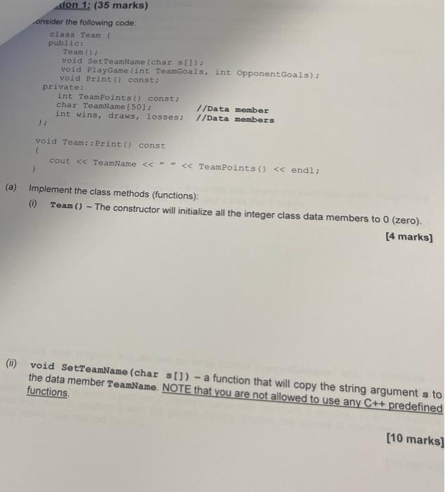 Solved son 1: (35 marks) onsider the following code: claas | Chegg.com