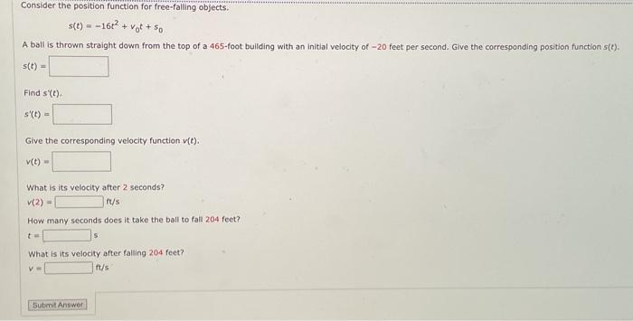 Solved Consider the position function for free-falling | Chegg.com