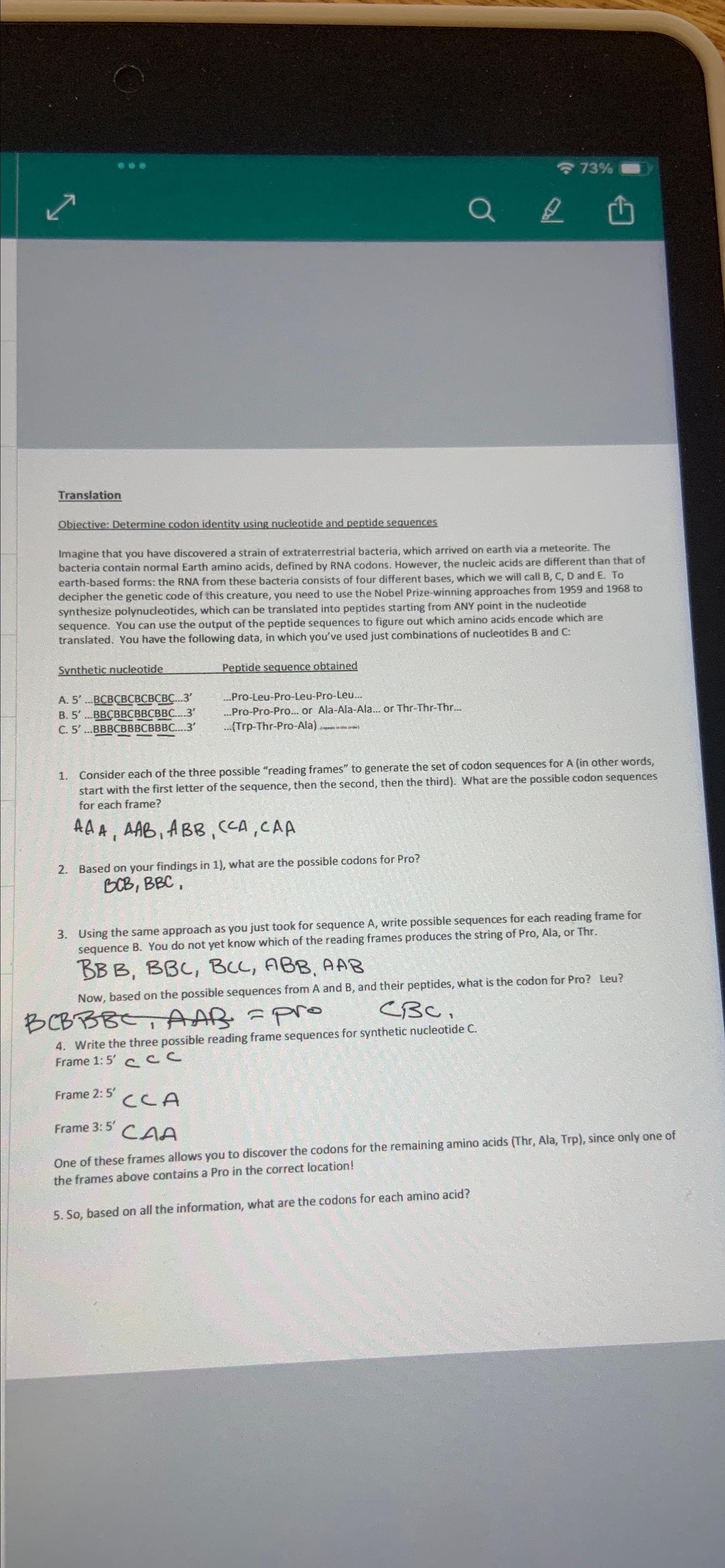 Solved TranslationObiective: Determine codon identity using | Chegg.com